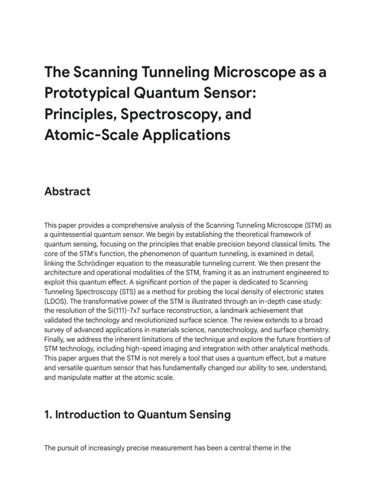 STM: A Quantum Sensor for Atomic Imaging | PDF | Scanning Tunneling ...