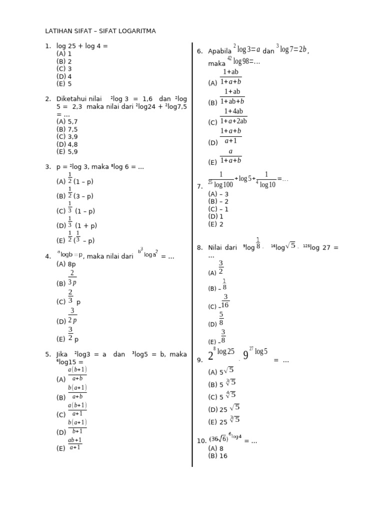 Latihan Sifat - Sifat Logaritma | PDF