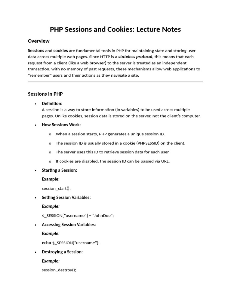PHP Sessions and Cookies | PDF | Http Cookie | World Wide Web