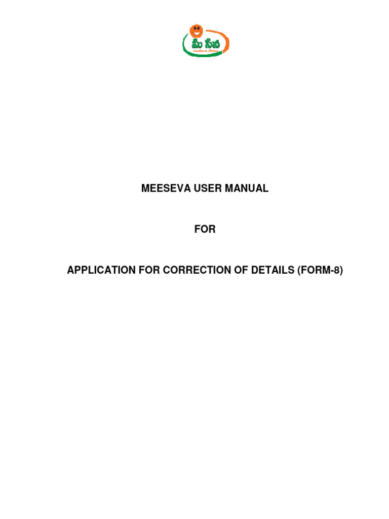 Meeseva Form-8 Correction User Guide | PDF | Receipt | Identity Document