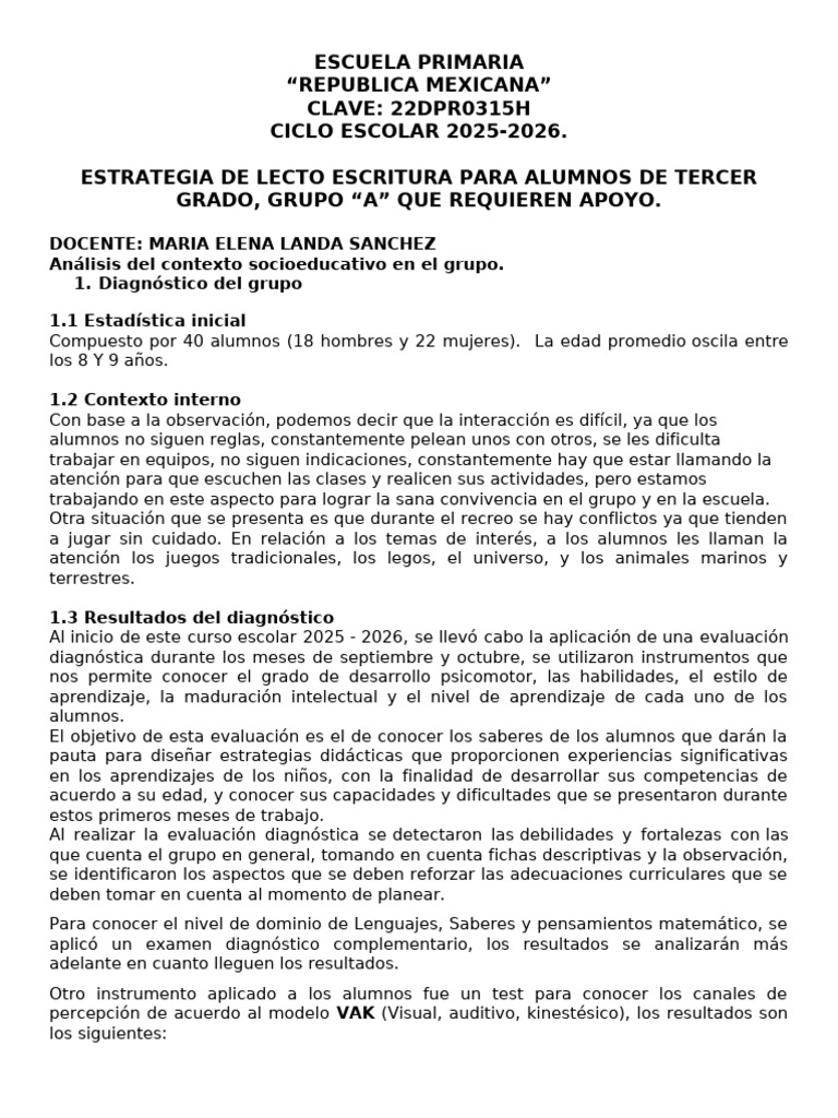 Estrategia de Lecto Escritura para Alumnos de Tercer Grado Que ...