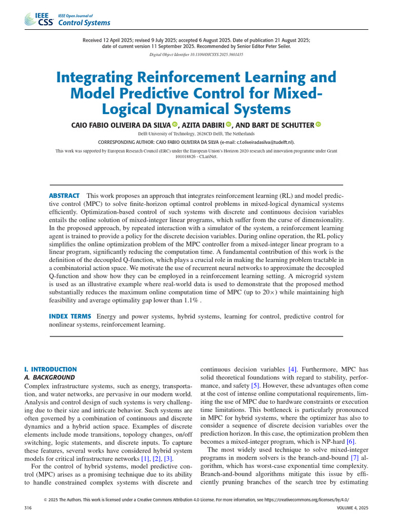 Integrating Reinforcement Learning and Model Predictive Control For Mixed - Logical Dynamical ...