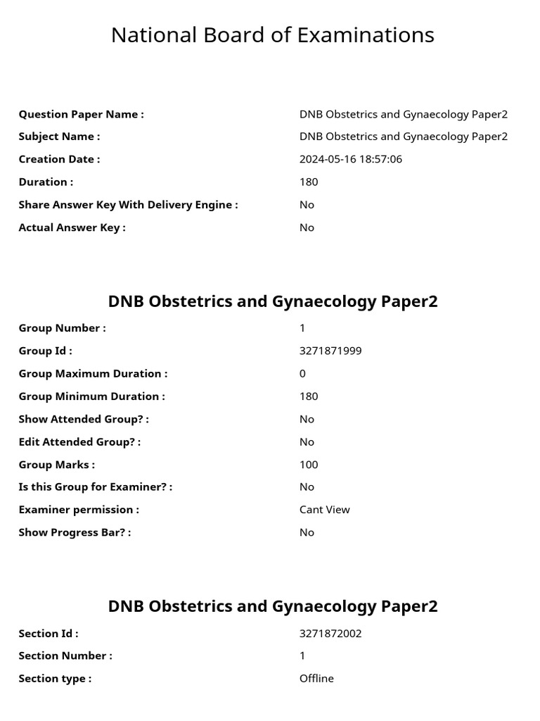 DNB Obstetrics & Gynaecology Exam Paper 2 | PDF | Pregnancy | Childbirth