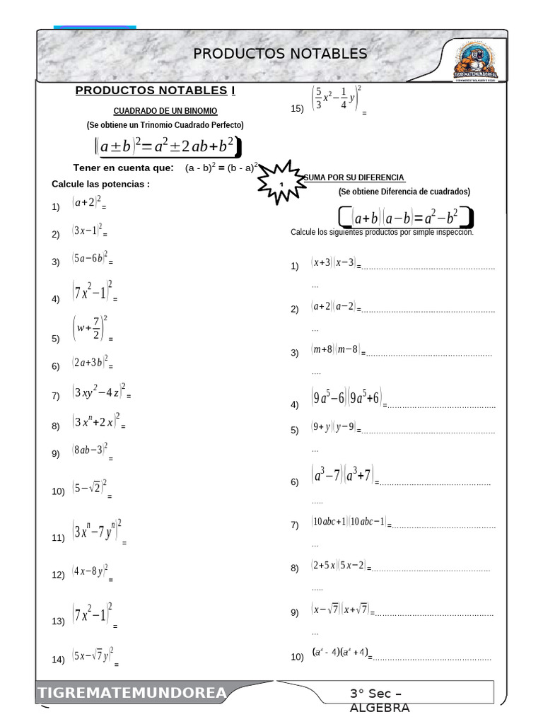 Productos Notables 1° - 2015 | PDF | Ciencia computacional | Álgebra