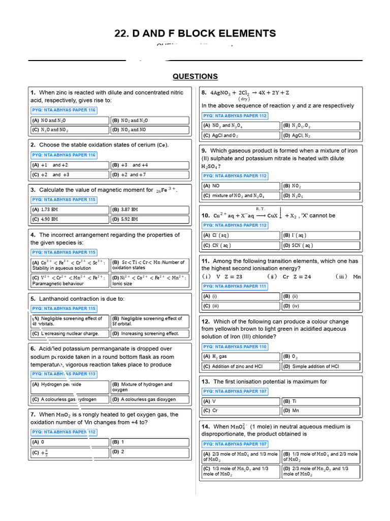 D and F Block Elements - Print Ready | PDF | Metallic Elements ...