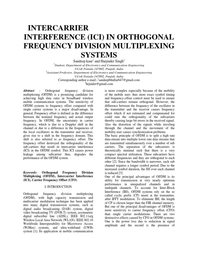 Intercarrier Interference (Ici) in Orthogonal Frequency Division ...
