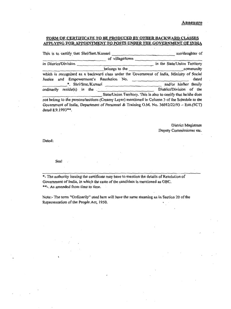 Declaration OBC (NCL) | PDF