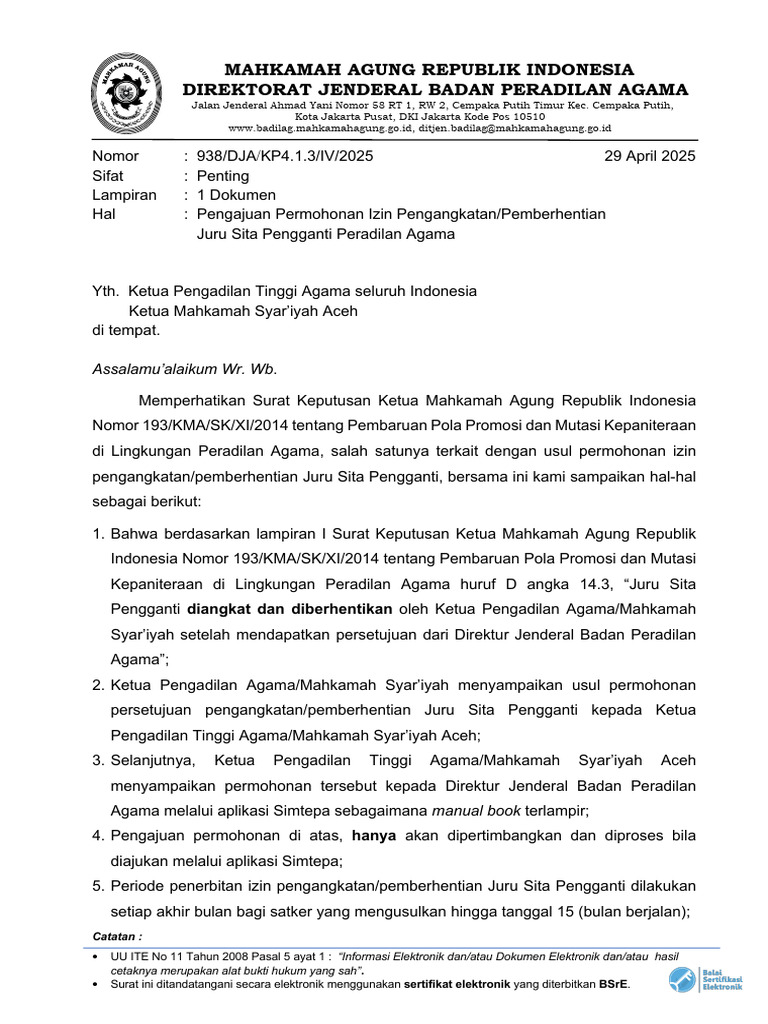 Izin Pengangkatan - Pemberhentian JSP | PDF