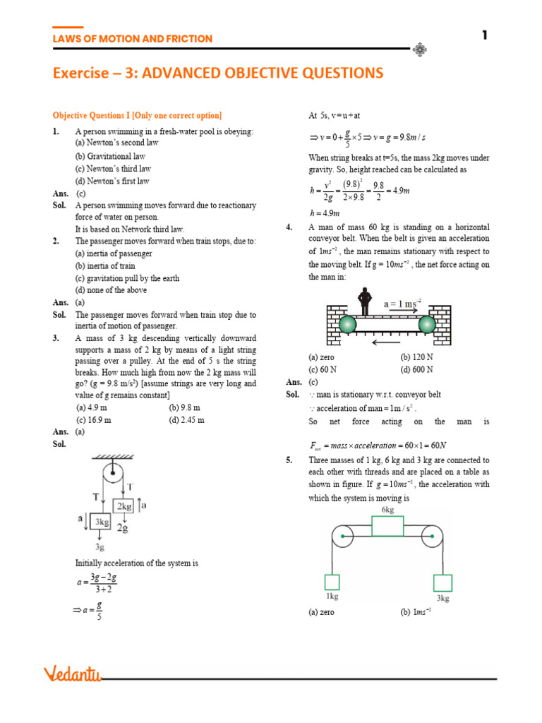 Laws of Motion and Friction-Exercise-3 | PDF | Force | Newton's Laws Of ...