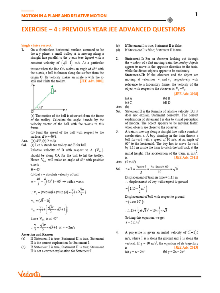 Motion in A Plane and Relative Motion EX-4 | PDF | Euclidean Geometry ...