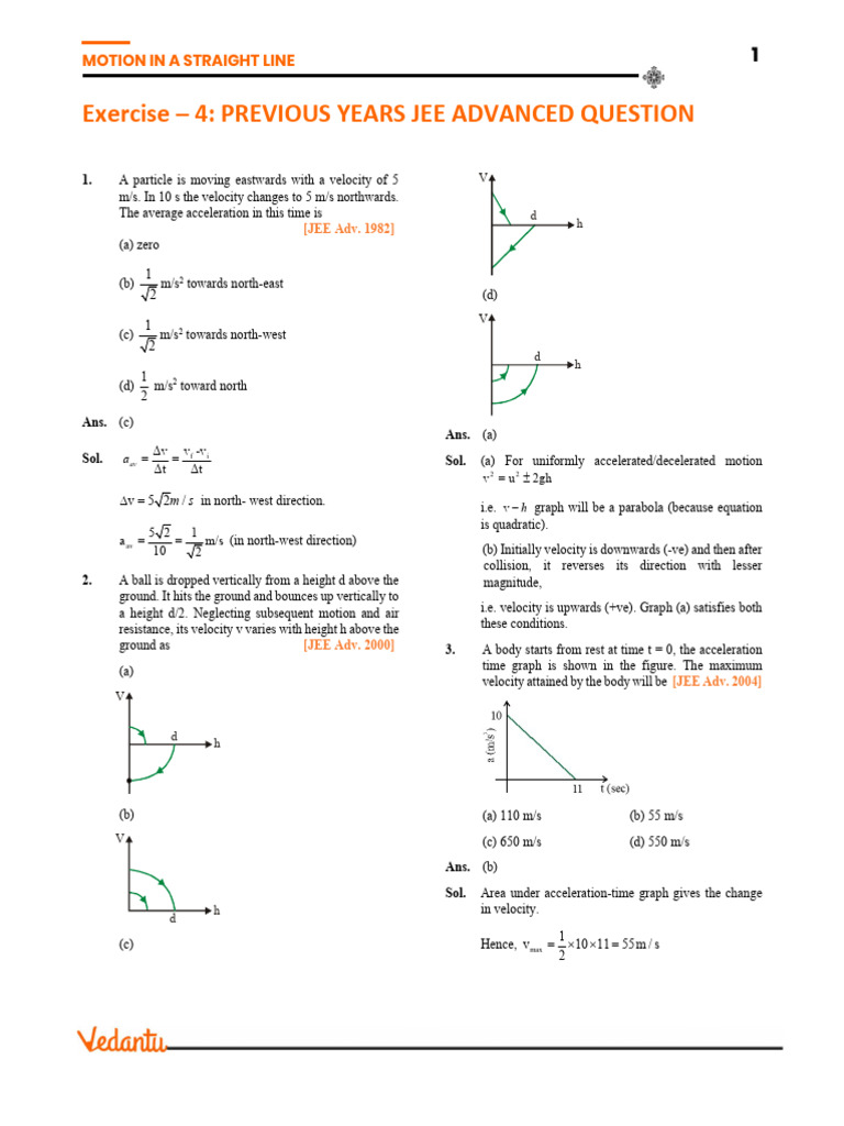 Motion in A Straight Line-Exercise-4 | PDF | Acceleration | Velocity