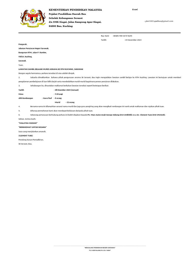 Permohonan Lawatan Contoh Kertas Kerja Permohonan Lawatan Ke RTM | PDF