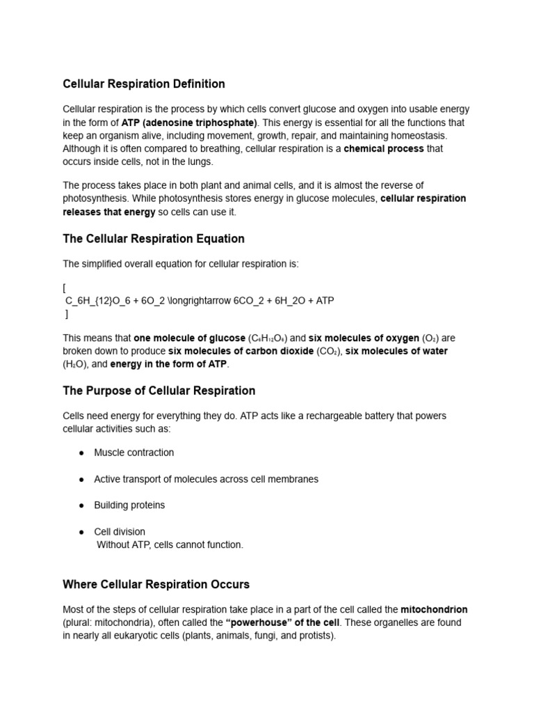 Cellular Respiration Definition | PDF | Cellular Respiration ...