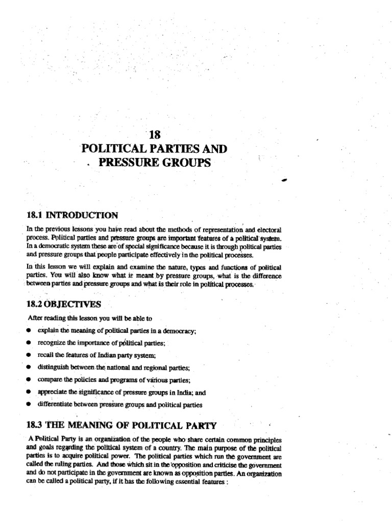 L-18 Political Parties and Pressure Groups | PDF