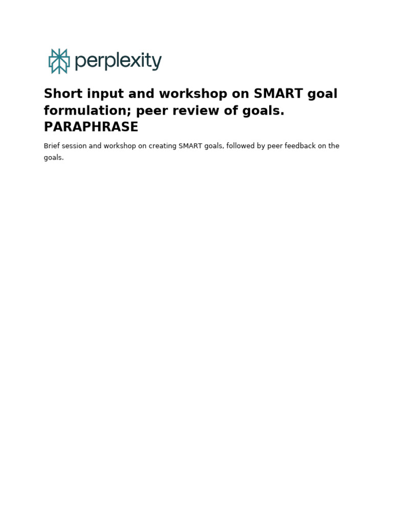 Short Input and Workshop On SMART Goal Formulation | PDF