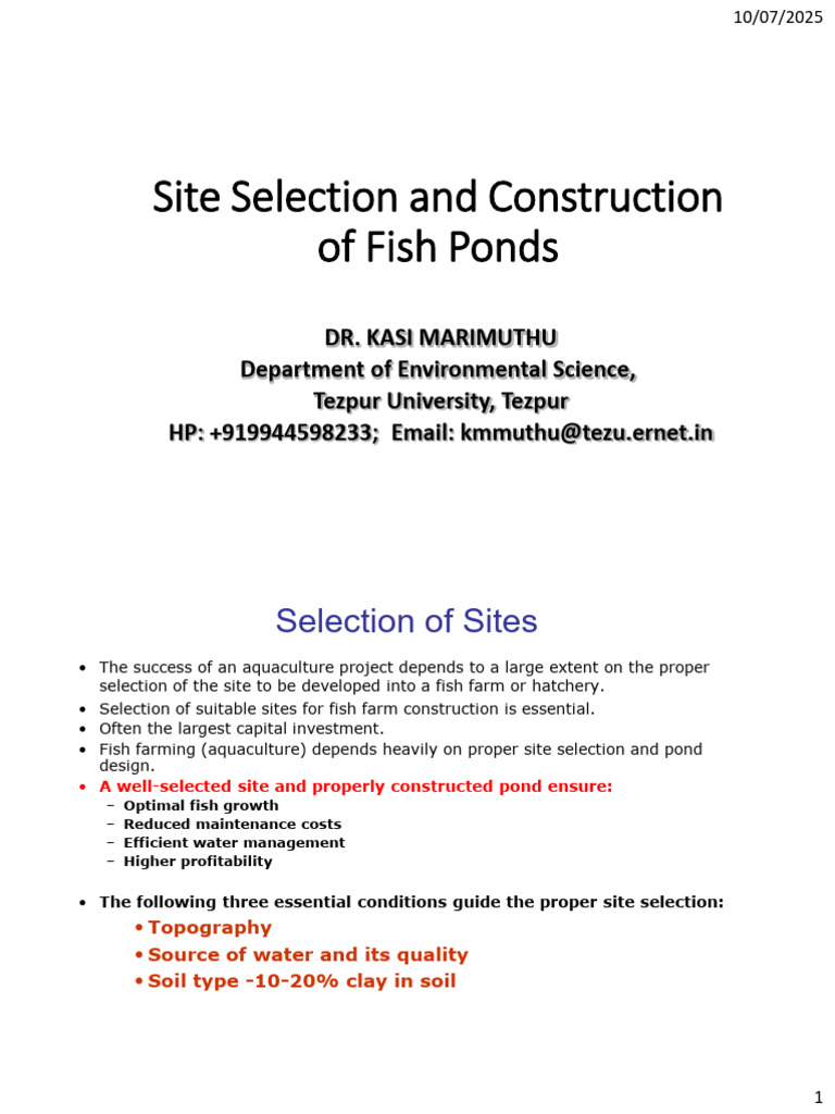 Unit 2. Lecture 2 Site Selection and Fish Pond Construction | PDF ...