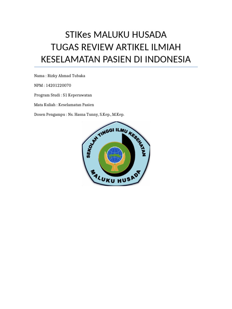 Review Artikel Keselamatan Pasien Rizky Ahmad Tubaka Hitam | PDF ...