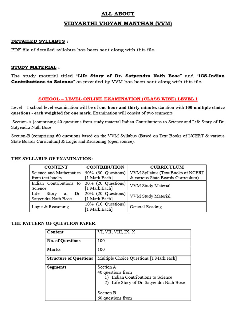 All About VVM Examination | PDF | Curriculum | Multiple Choice