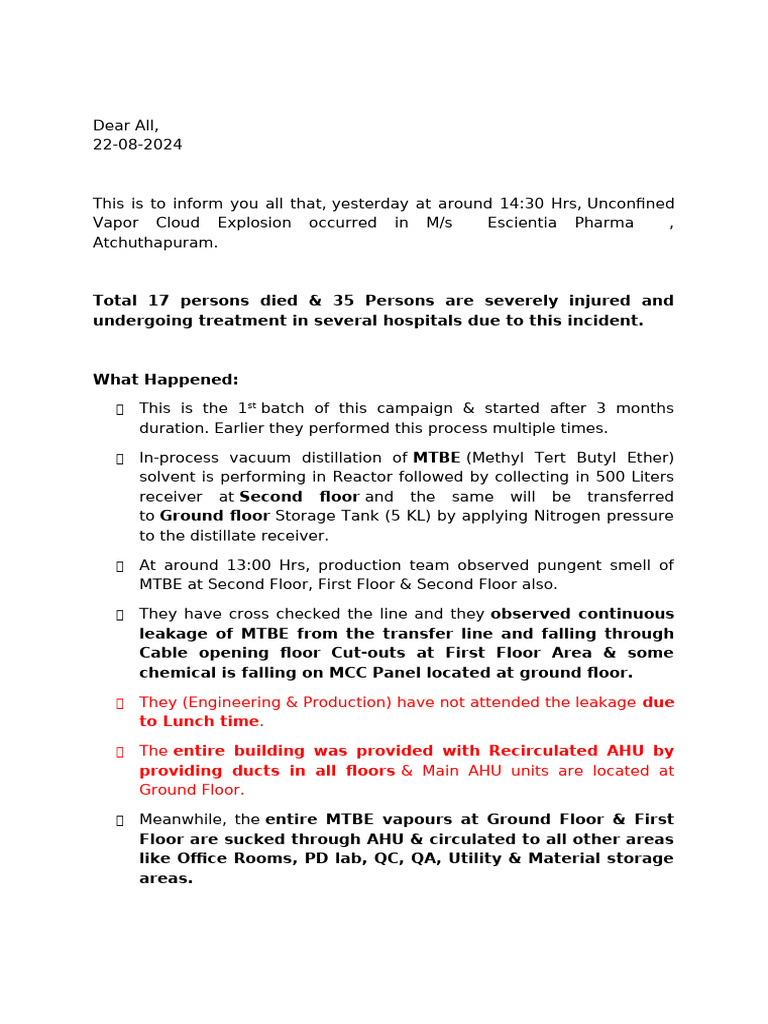 Escientia Pharma Incident On 21st Aug 24 | PDF