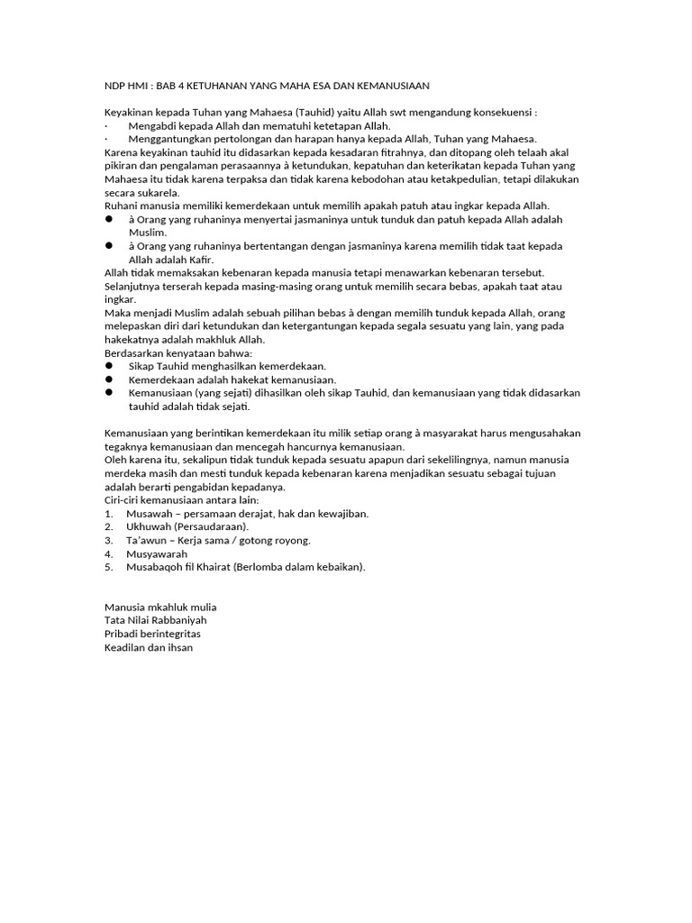 Kemanusiaan dan Tauhid dalam NDP HMI | PDF