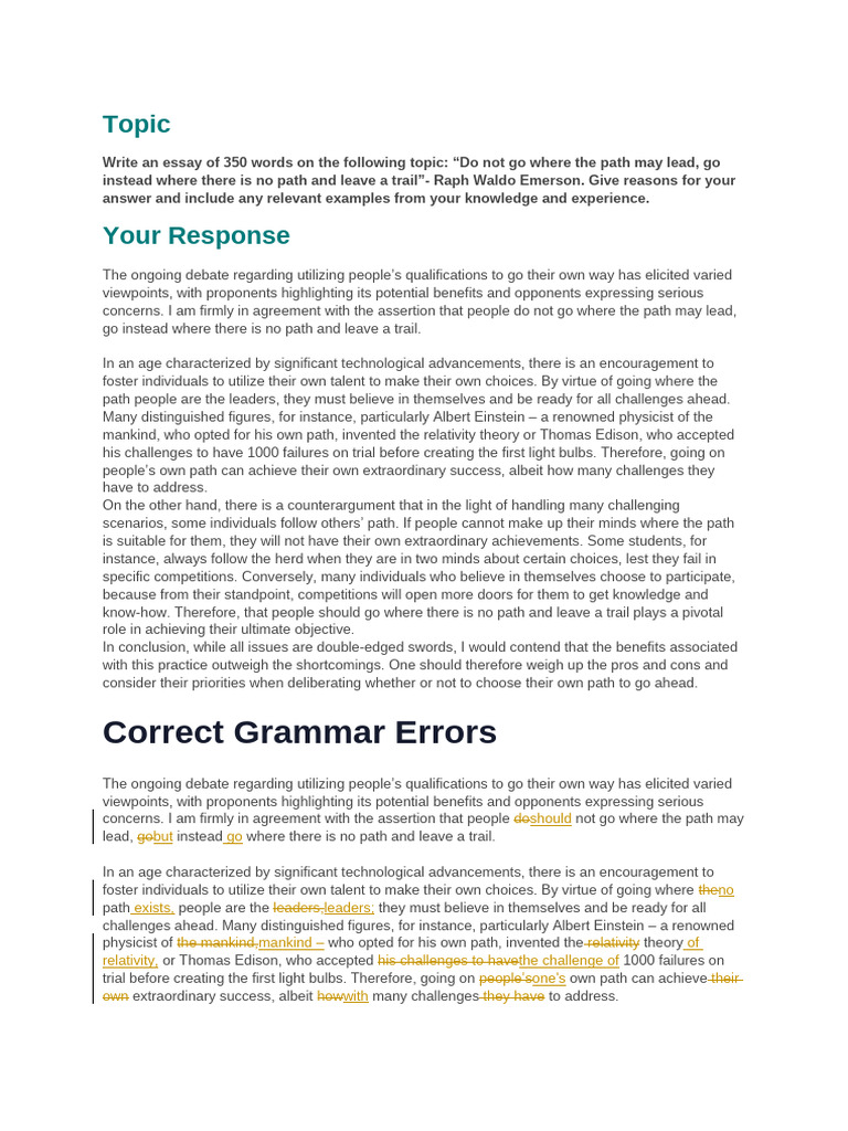 Leave A Trail Essay 350 Words | PDF | Knowledge | Mind