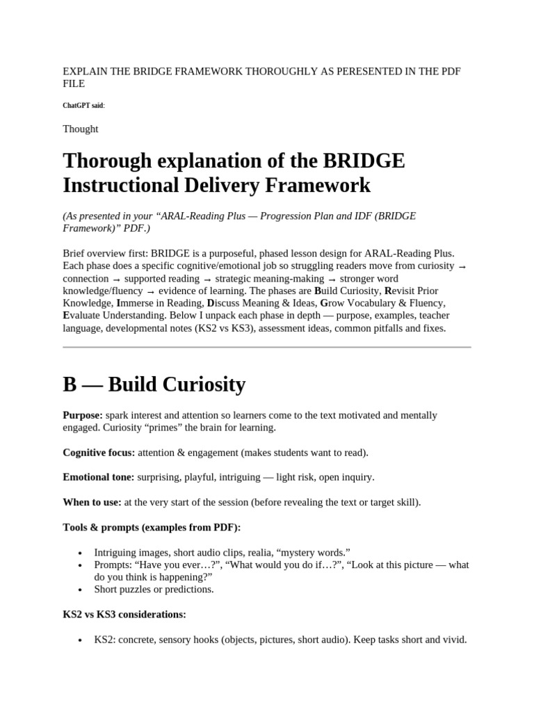 ARAL Bridge Framework Overview | PDF | Reading Comprehension | Learning