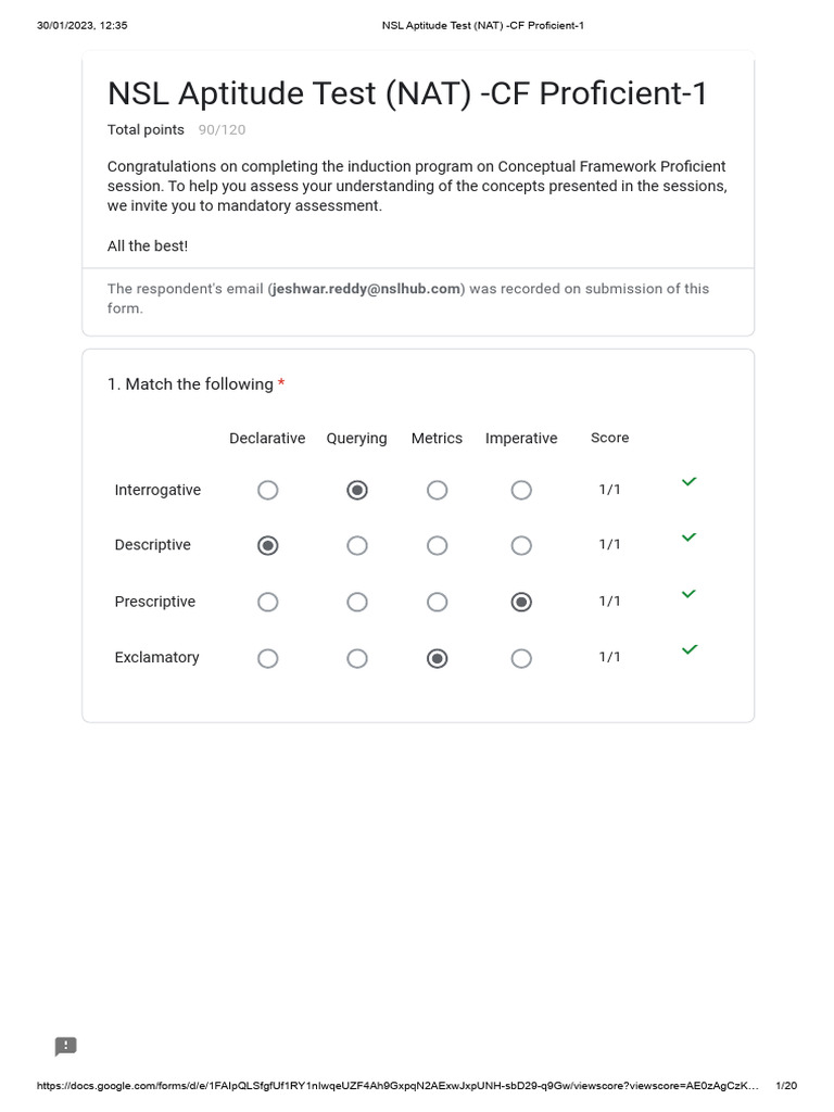 NSL Aptitude Test (NAT) - CF Proficient-1 | PDF | Computing