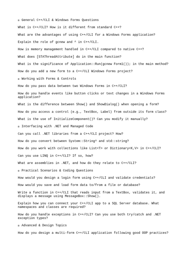 ? General C++CLI & Windows Forms Q | PDF