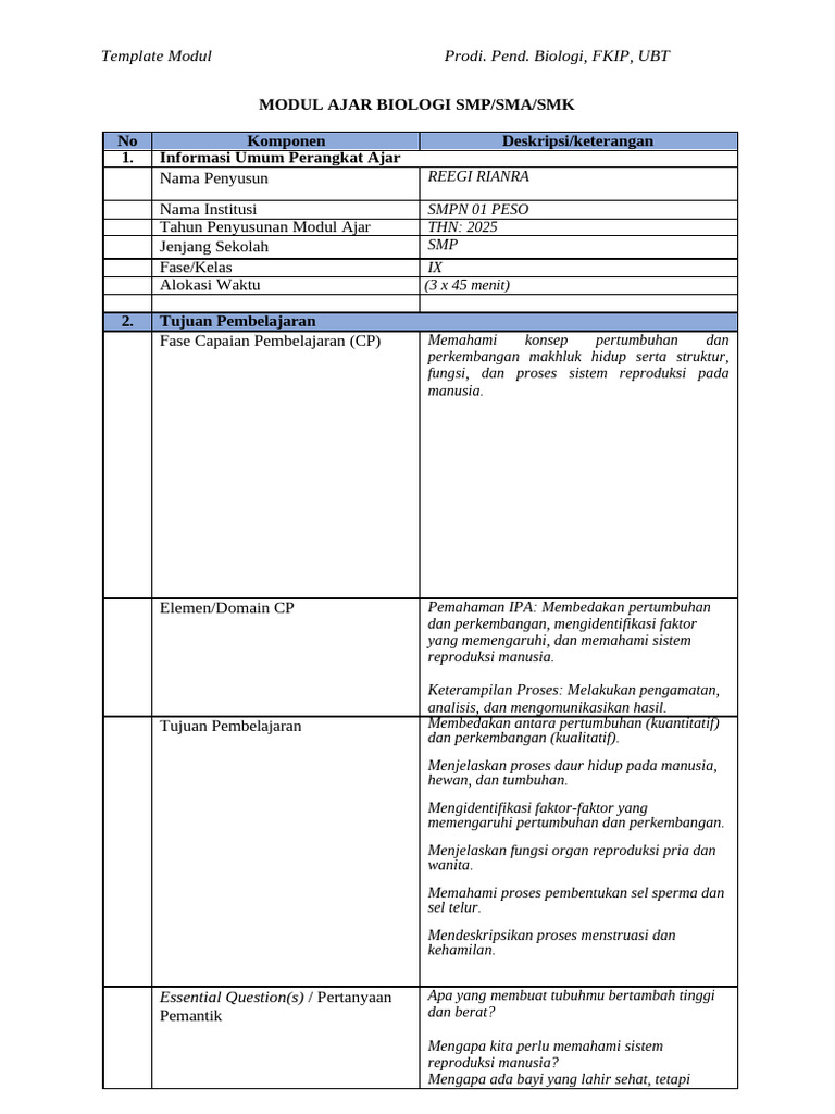 Template Modul Ajar - Docx (1) Reegi Ibrahim-1 | PDF