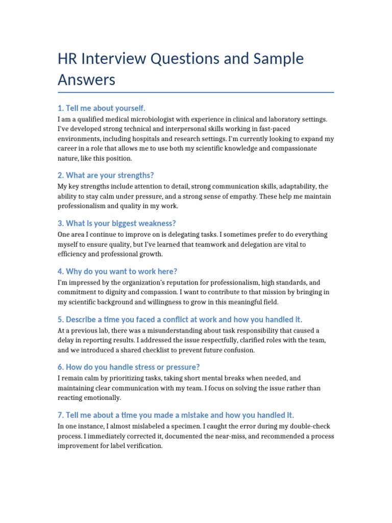 HR Interview Questions and Answers | PDF | Communication | Psychology