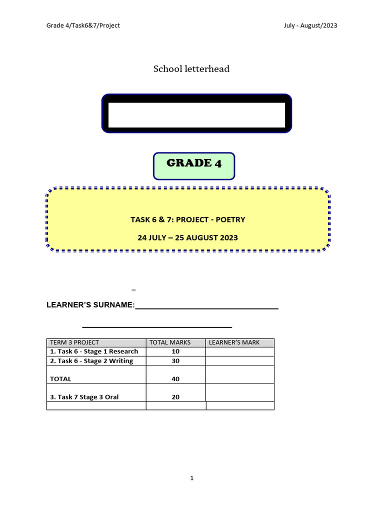 Grade 4 Poetry Project Guidelines | PDF | Poetry | Body Language