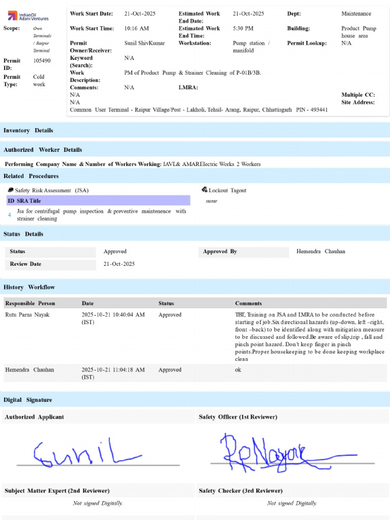 Permit To Work 105490 | PDF