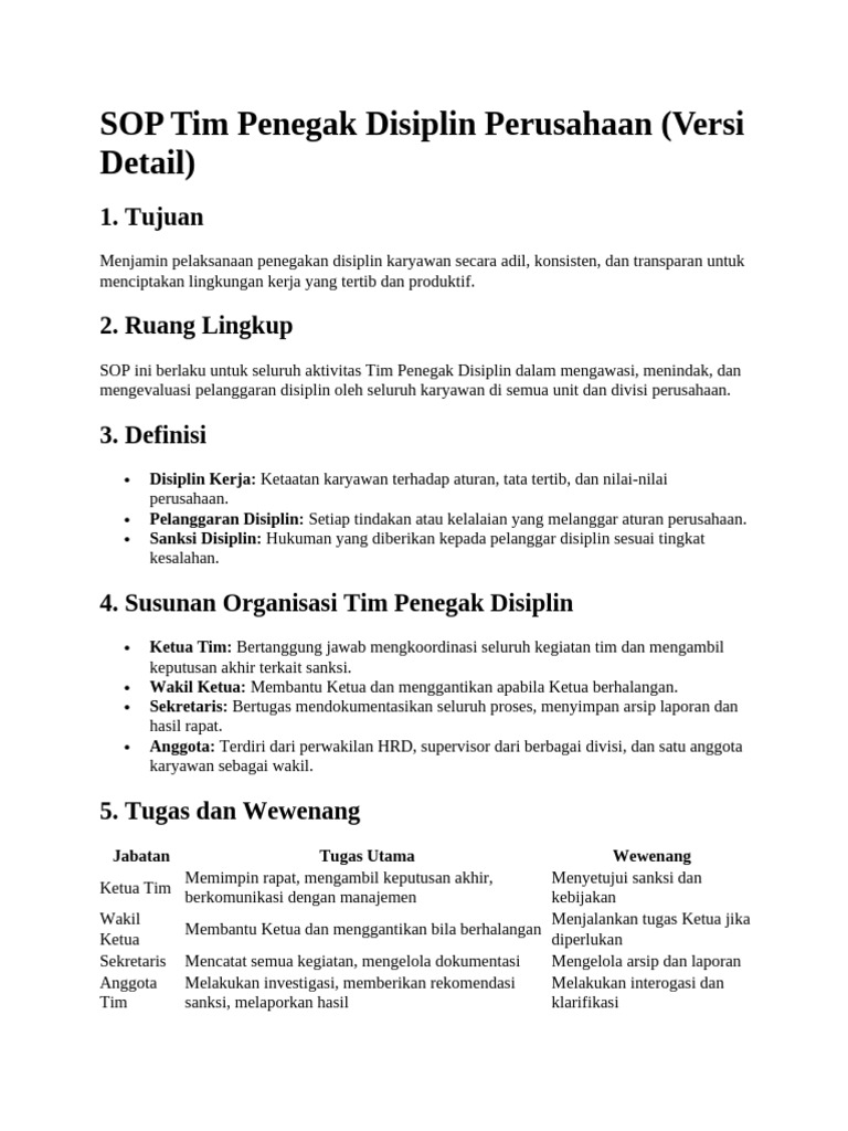 SOP Penegakan Disiplin Karyawan | PDF