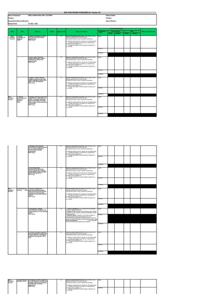 Mid-Year Review Form for Teachers 2022-2023 | PDF | Educational ...