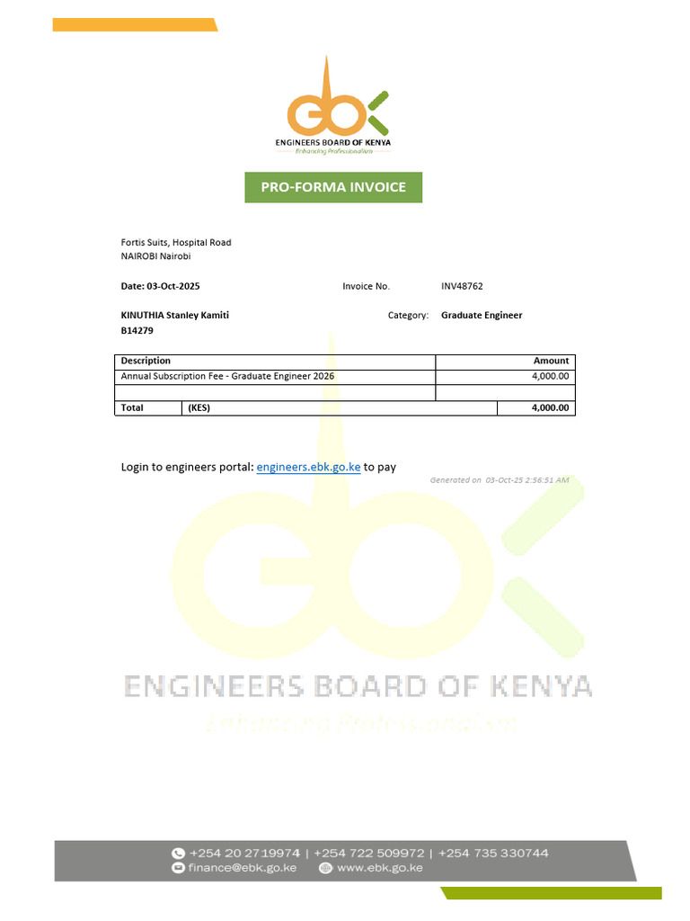 KINUTHIA Stanley Kamiti - Proforma | PDF