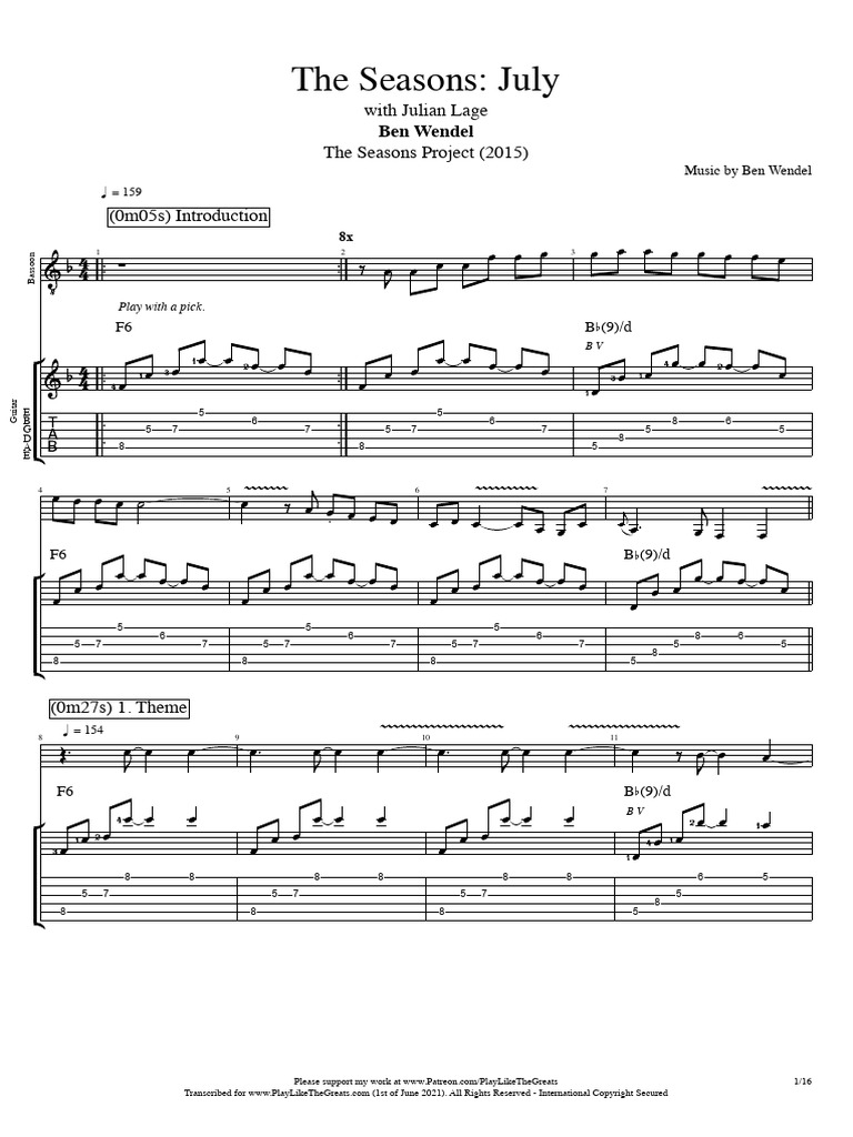 Ben Wendel & Julian Lage - The Seasons, July II Score | PDF