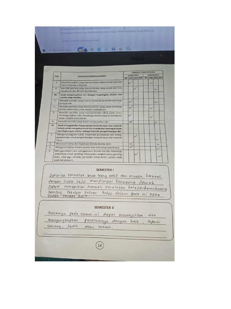 Penilaian Raport Paud | PDF