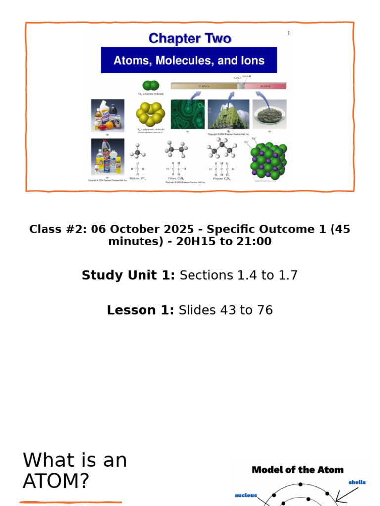 Specific Outcome 1 Chapter 2 Atoms Molecules and Ions 06 10 2025 | PDF ...