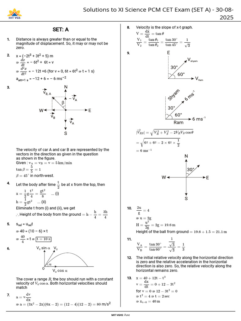 XI Science PCM CET Solutions SET A | PDF | Ketone | Chemical Bond