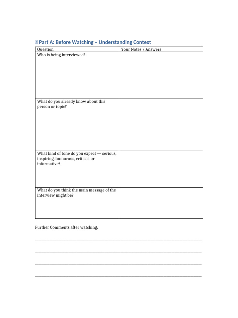 Part A Before Watching Context | PDF