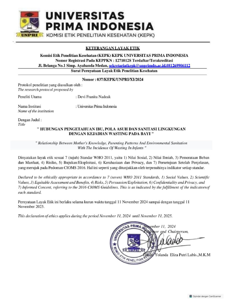 Keterangan Layak Etik 037 Devi Franita Nadeak | PDF