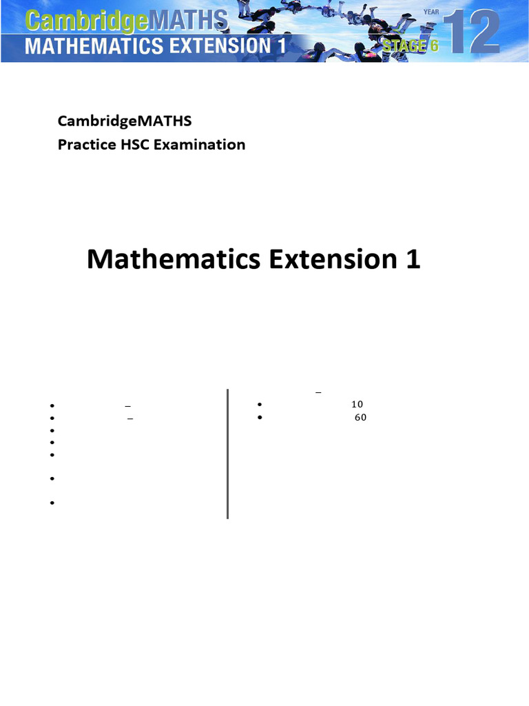 Mathematics Extension 1 HSC Practice Examination | PDF | Pi | Function (Mathematics)