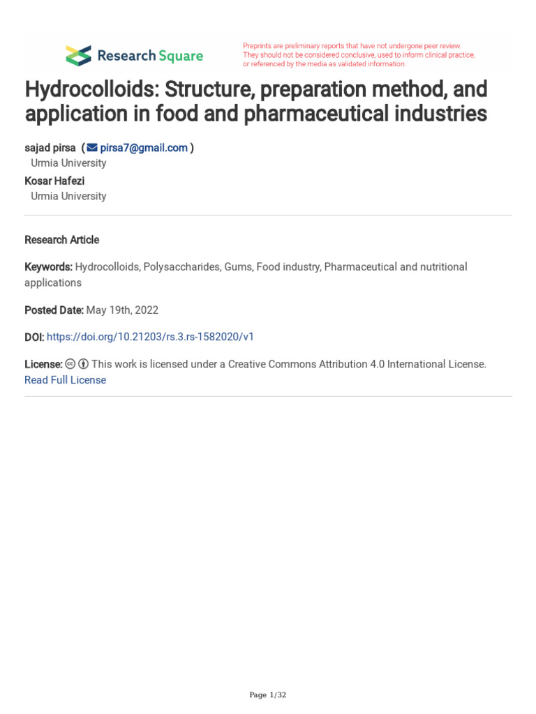 Hydrocolloids Structure Preparation Method and Application in Food and ...