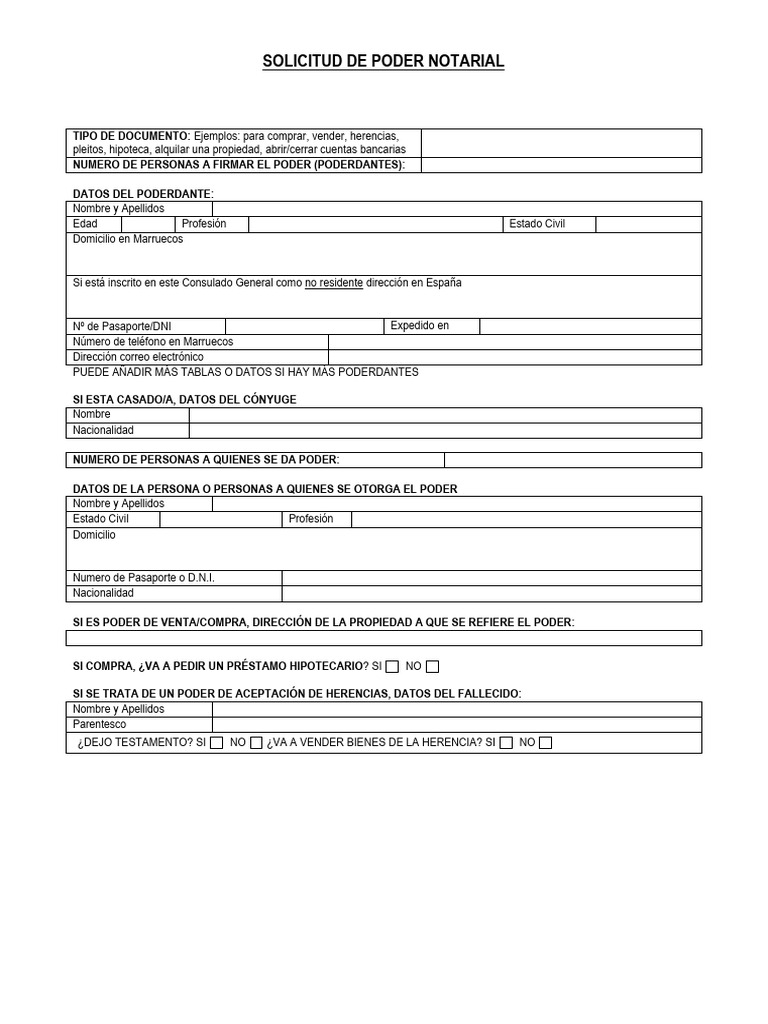 Solicitud de Poder Notarial | PDF