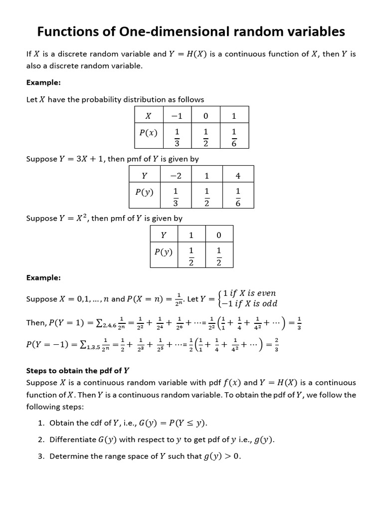 Functions of One-Dimensional Random Variables | PDF | Probability ...