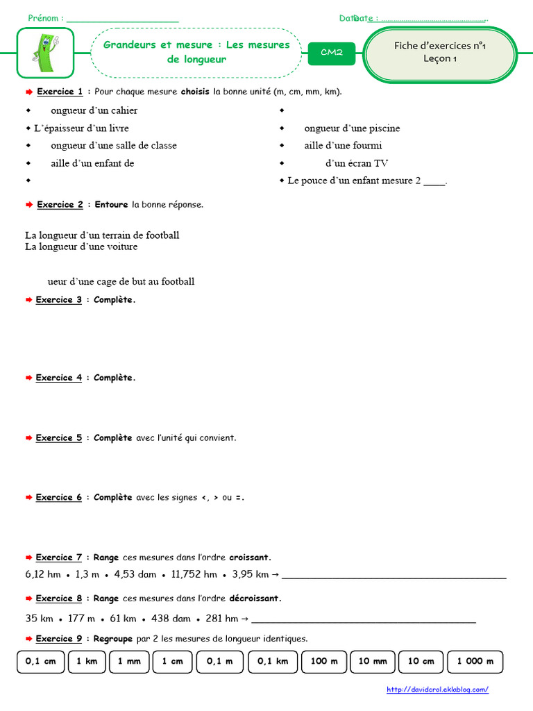 Exercice de mesures de longueur CM2 | PDF