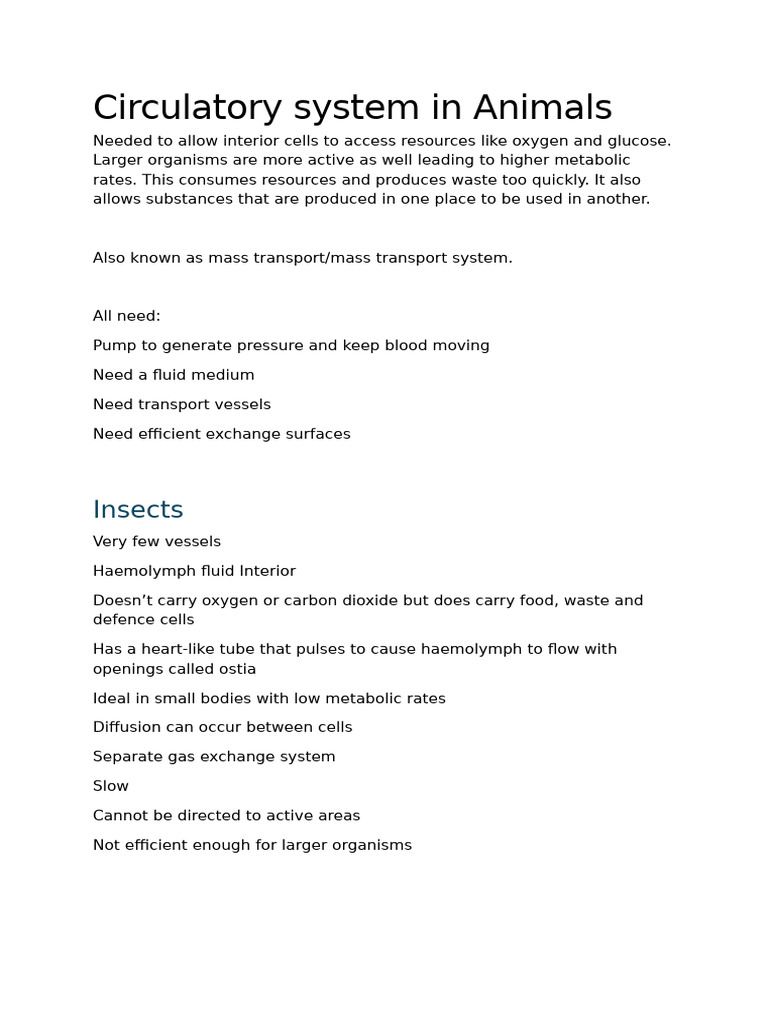 Circulatory System in Animals | PDF