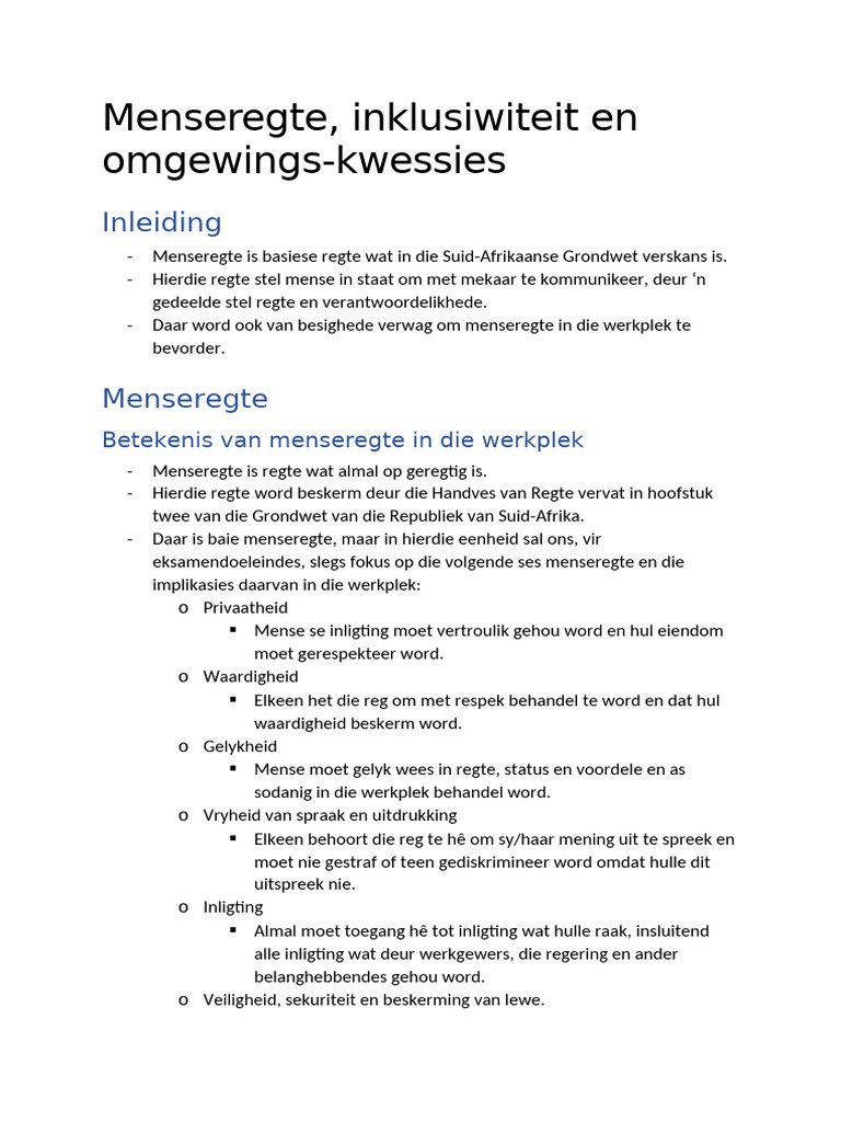 Menseregte, Inklusiwiteit en Omgewingskwessies | PDF