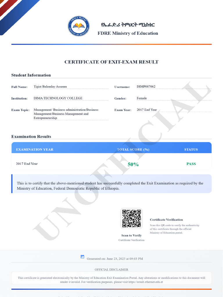 Exit Exam Result Dimp087062 2025-06-24 | PDF