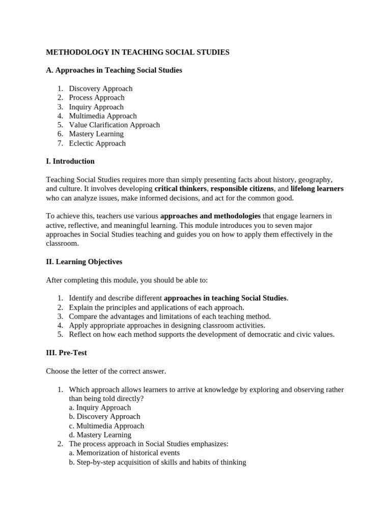Effective Approaches in Social Studies Teaching | PDF | Learning | Teachers
